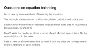 Balancing chemical equations - NCERT textbook question of exercise | PPTX