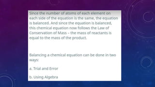 Balancing chemical equations | PPTX