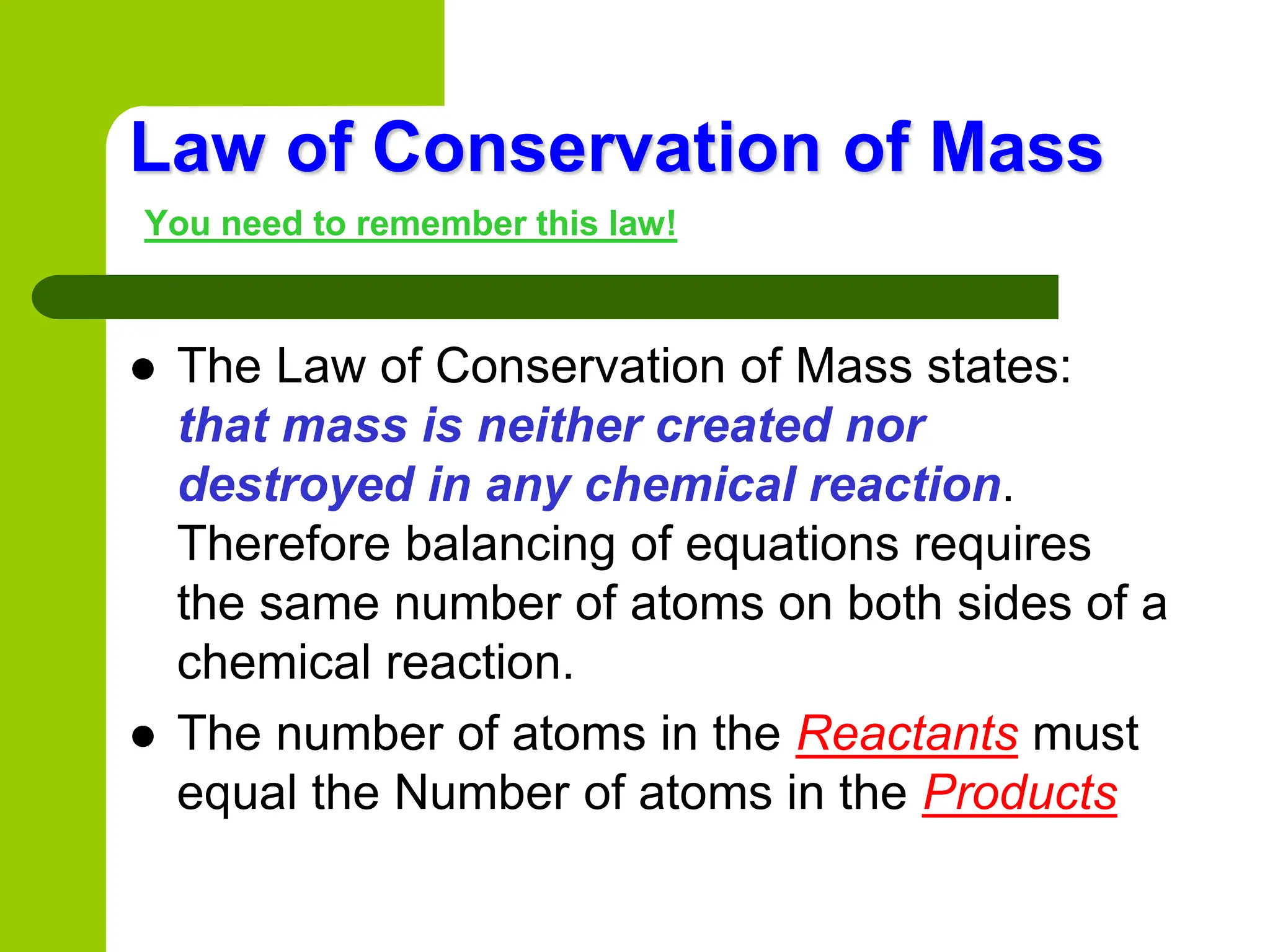 BalancingChemical Equations and Law of Conservation of Mass | PPT