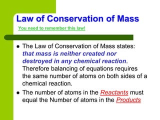 BalancingChemical Equations and Law of Conservation of Mass | PPT