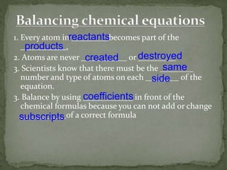 Balancing Chemical Equations Powerpoint General Chemistry 1 | PPT