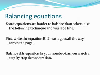 Balancing equations | PPTX | Chemistry | Science