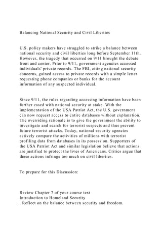 Balancing National Security and Civil LibertiesU.S. policy m.docx