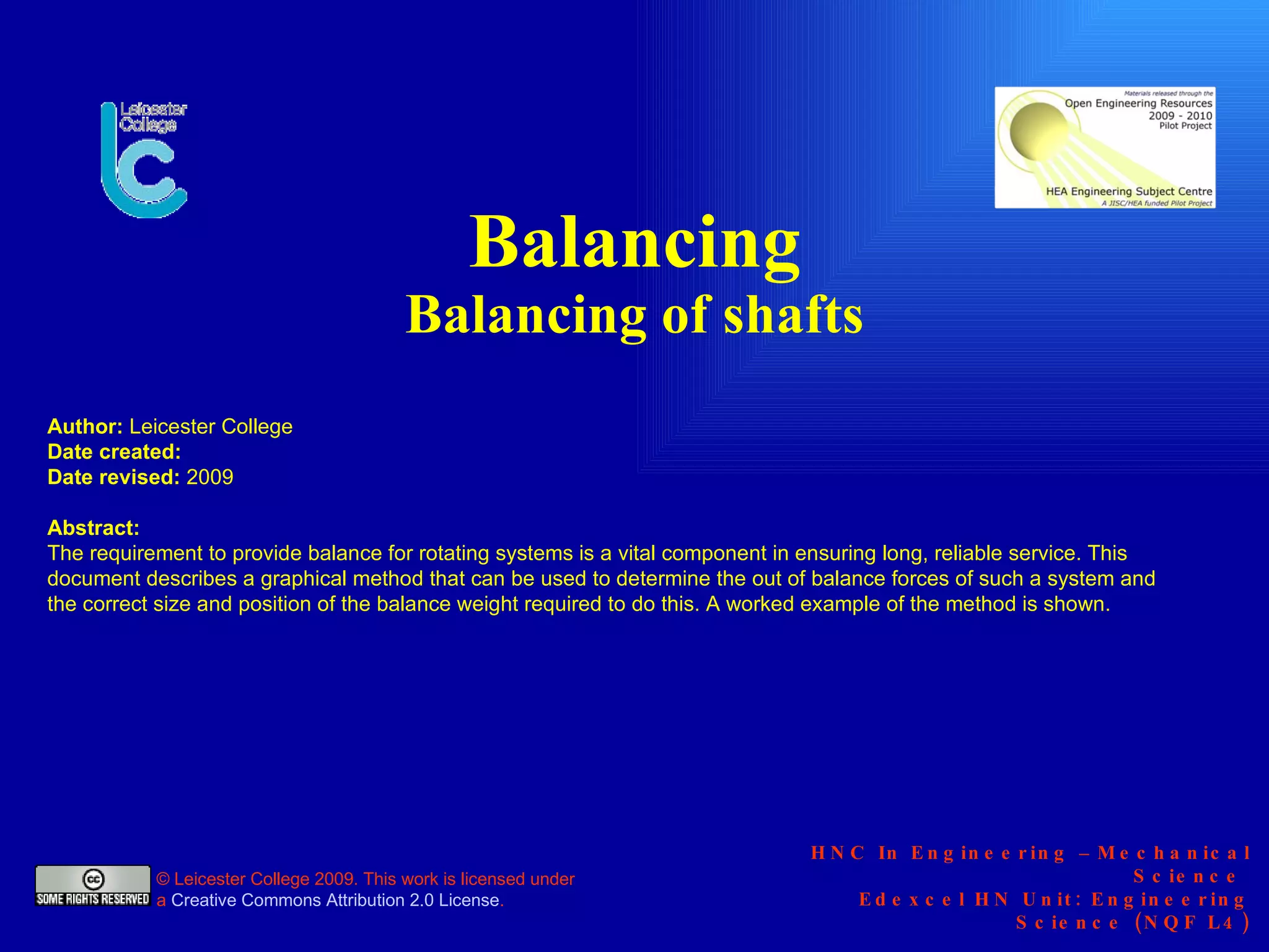 Balancing of Shafts | PPT