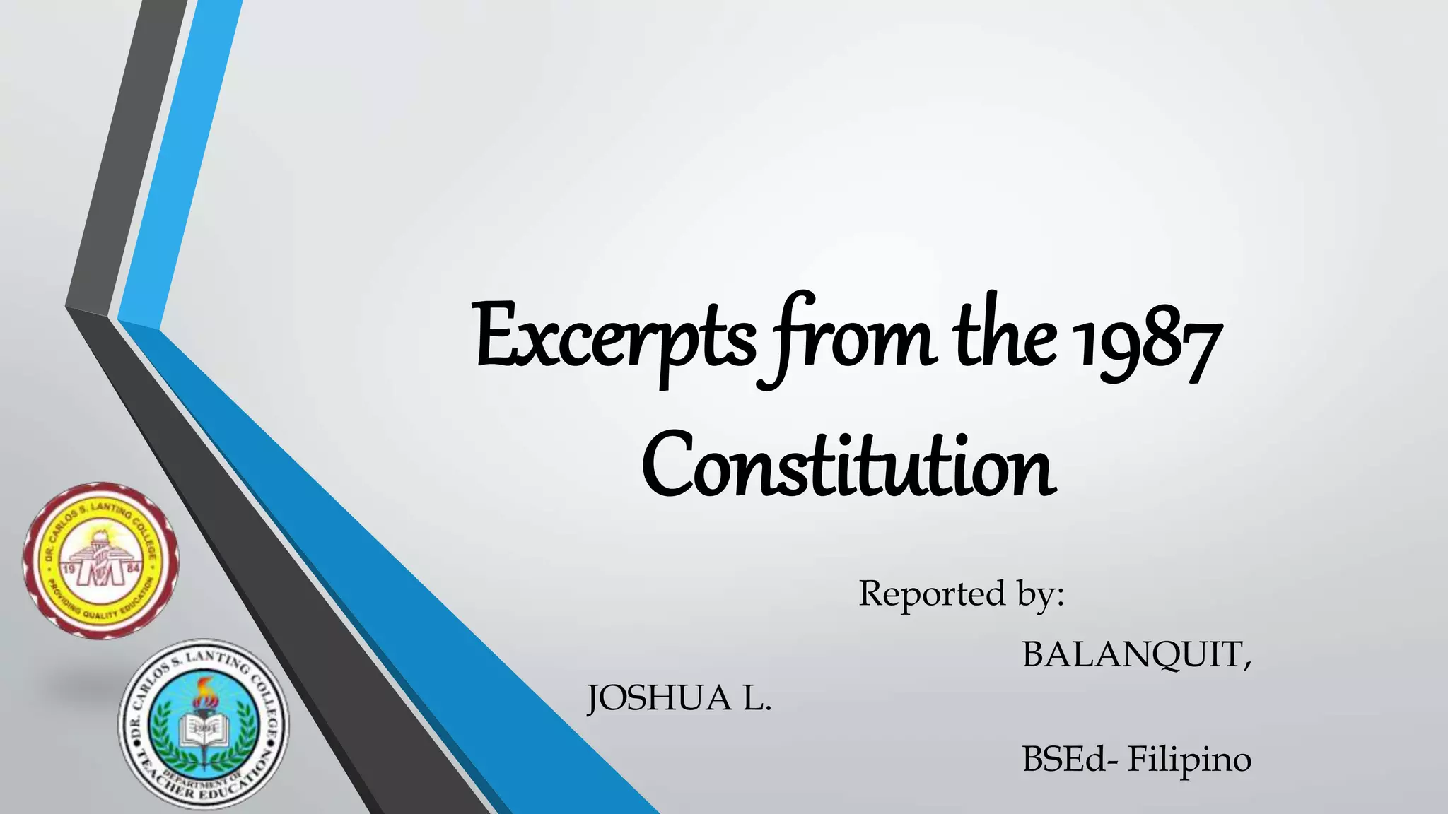 Excerpts from the 1987 Constitution and Magna Carta for Public School ...