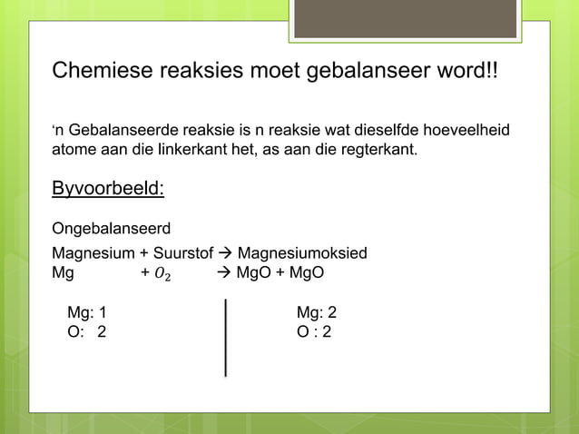 Balansering van chemiese reaksies | PPTX