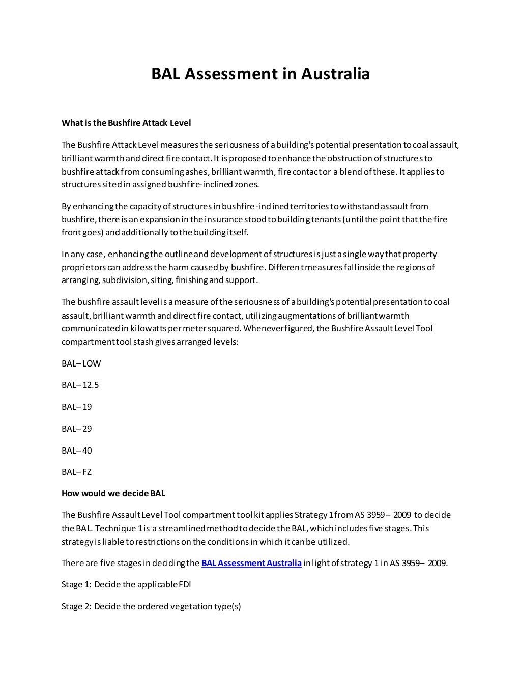 Bal assessment in australia