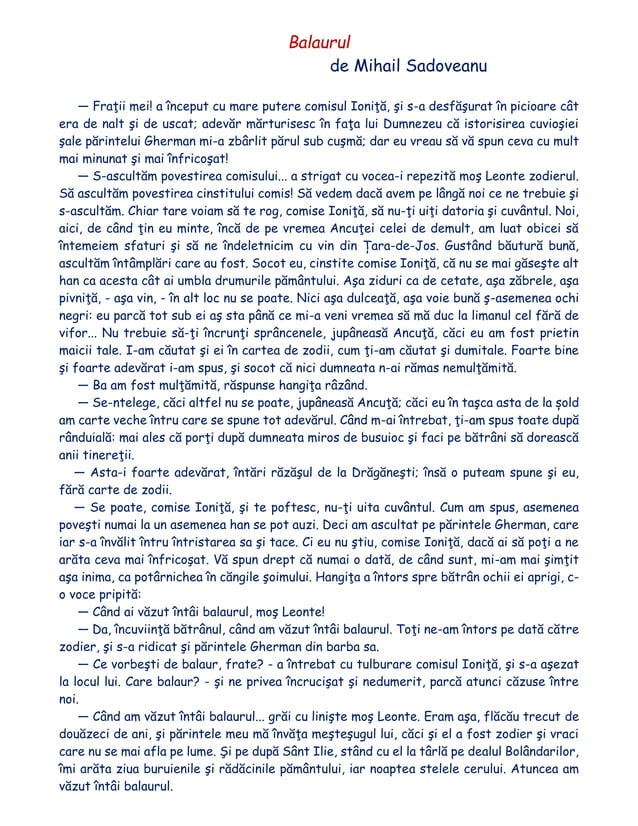 „Balaurul” de Mihail Sadoveanu | PDF
