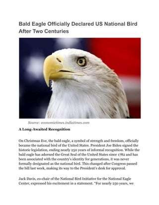 Bald Eagle Officially Declared US National Bird After Two Centuries.pdf