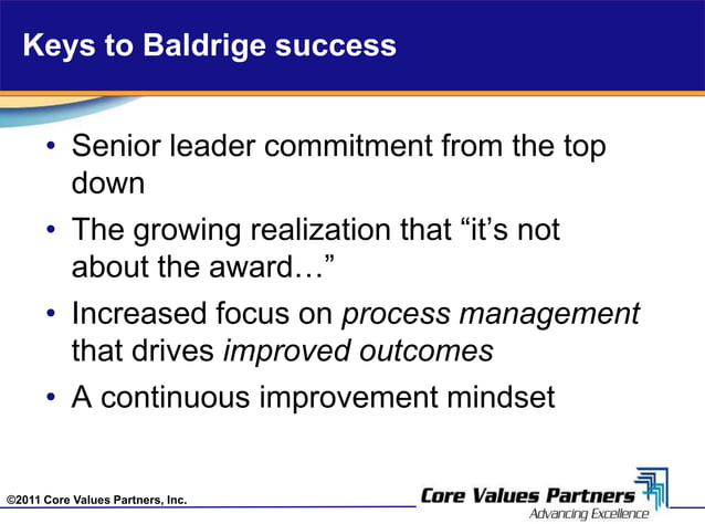 Baldrige Criteria Overview | PPSX | Business | Business and Finance