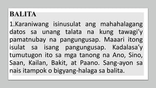 balita - kahulugan at mga halimbawa nito.pptx