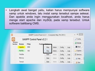 metode installing Balitbang cms pada localhost | PPTX