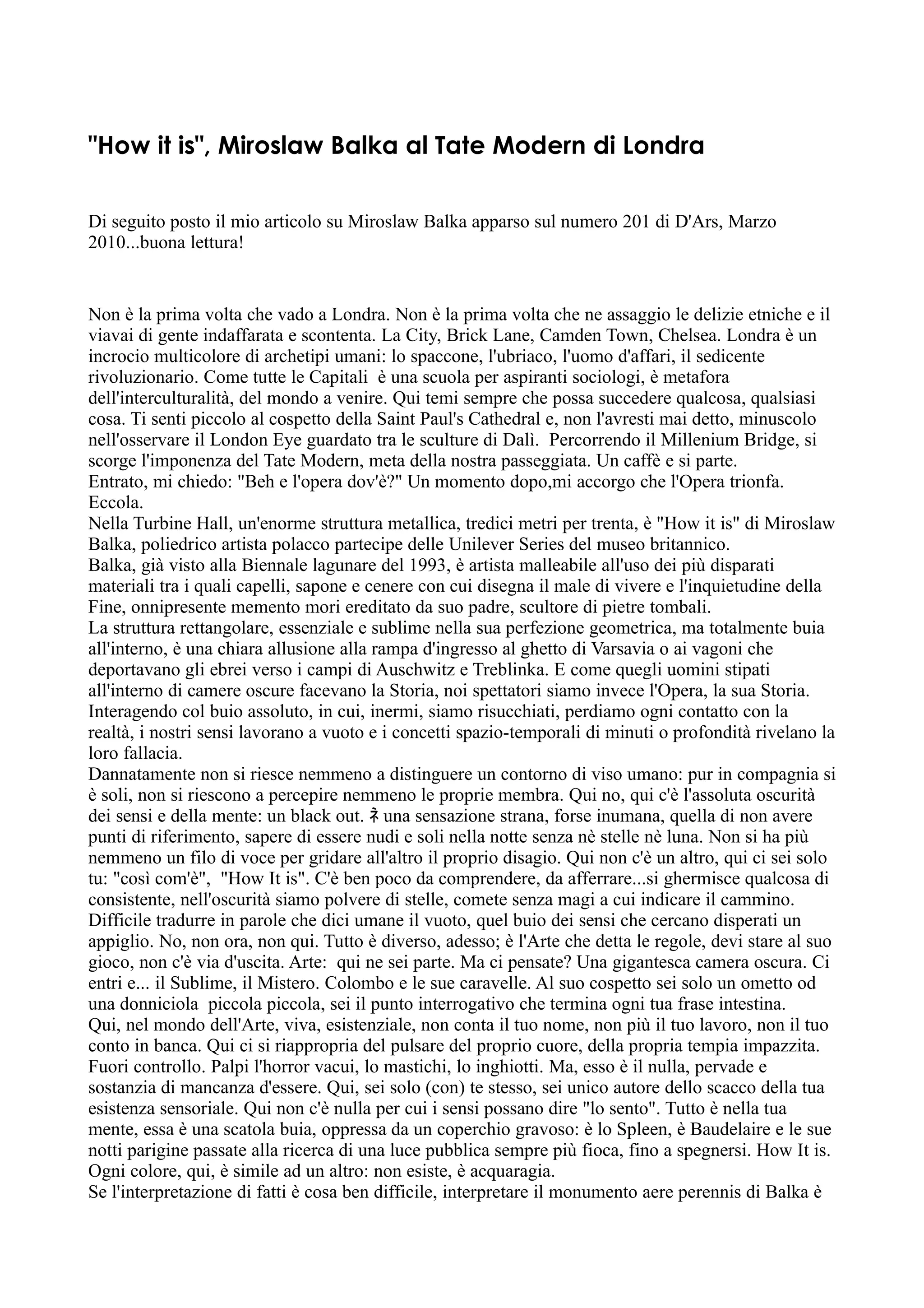 "How it is", Miroslaw Balka al Tate Modern di Londra | DOC