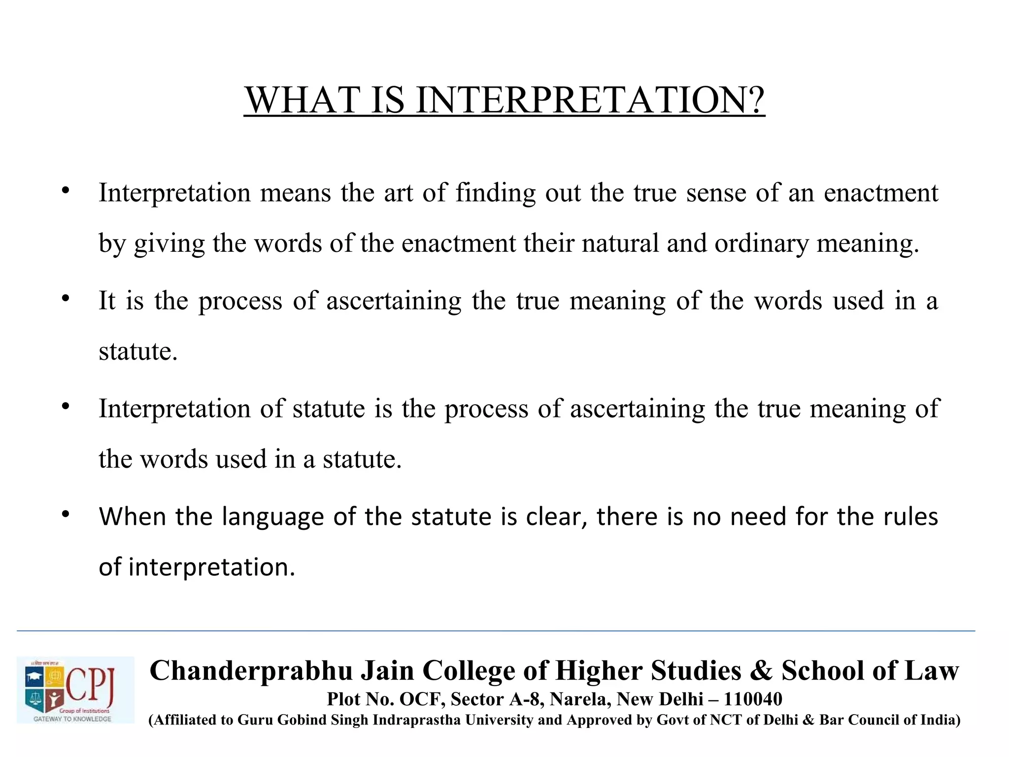 INTERPRETATION OF STATUTE | PPT