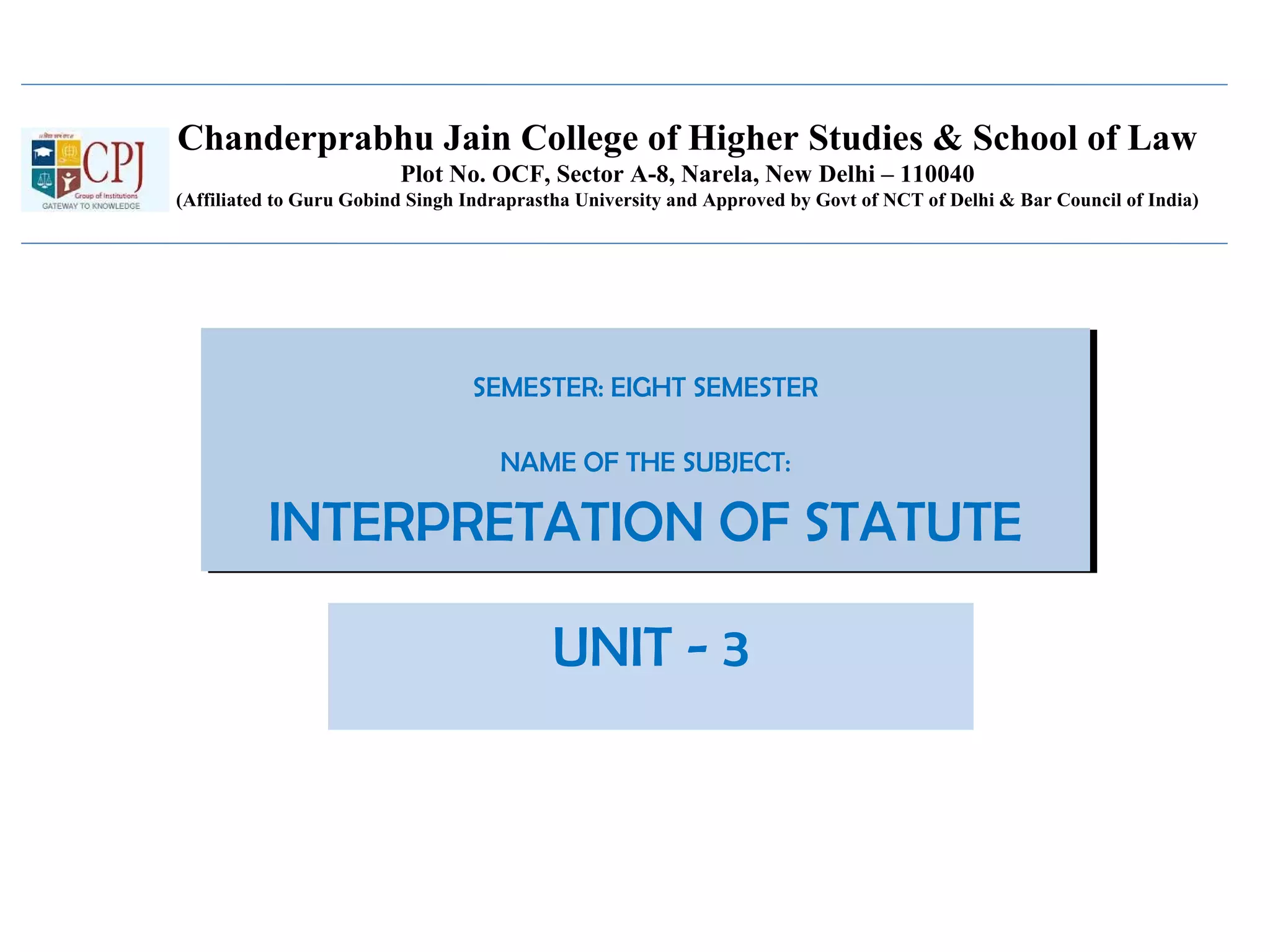 INTERPRETATION OF STATUTE | PPT