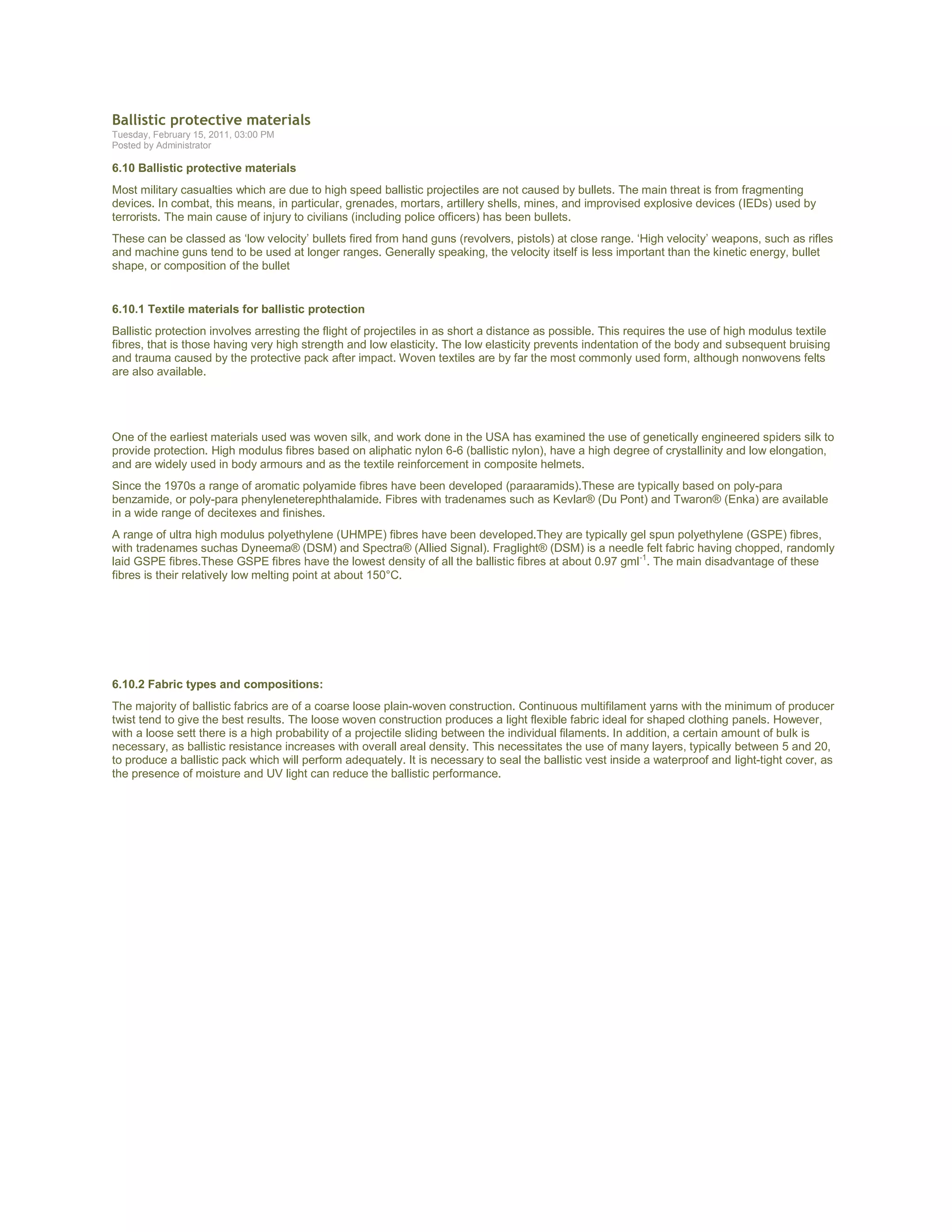 Ballistic protective materials | DOCX