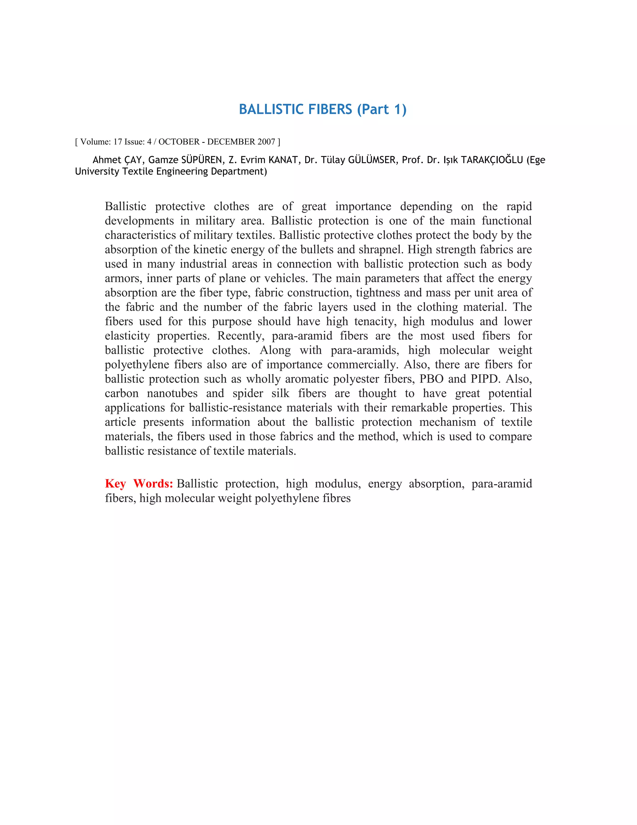 Ballistic protective materials | DOCX