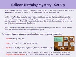 Balloon Birthday Mystery Game - a classic "Clue-like" game infused with ...