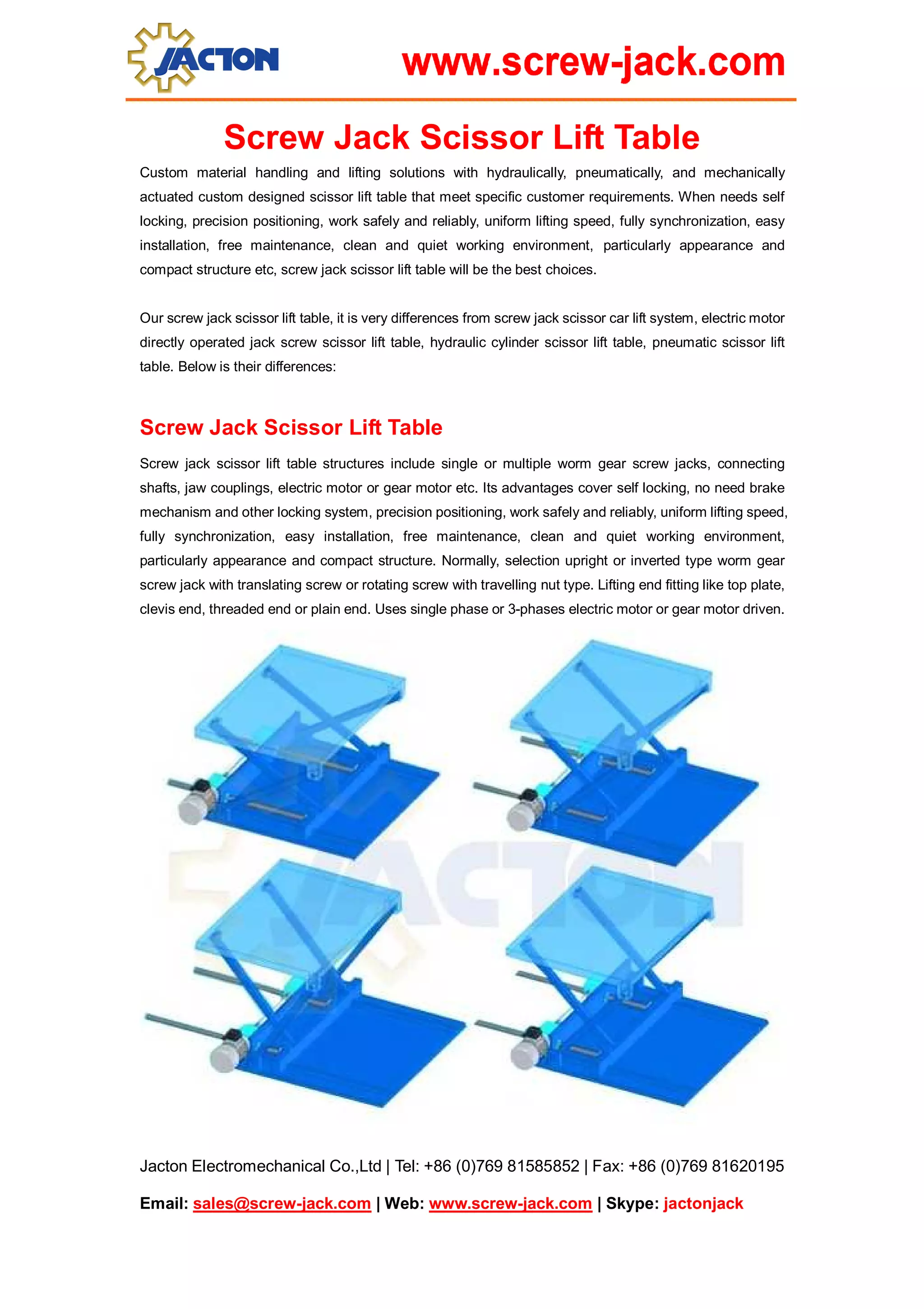 Ball screw or acme screw jack lifting system for scissor lift table ...