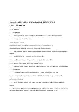 Balmain Football Club Constitution 2012 | PDF