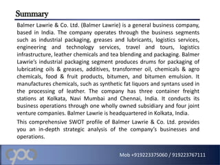Balmer lawrie & co. ltd. (balmlawrie) financial and strategic swot ...