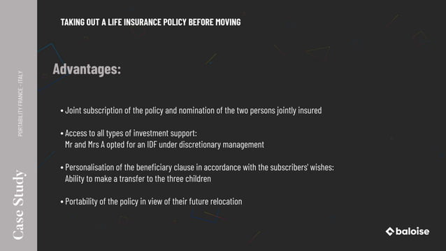 Case study : portability France Italy - Baloise - Life Insurance 360 | PPT