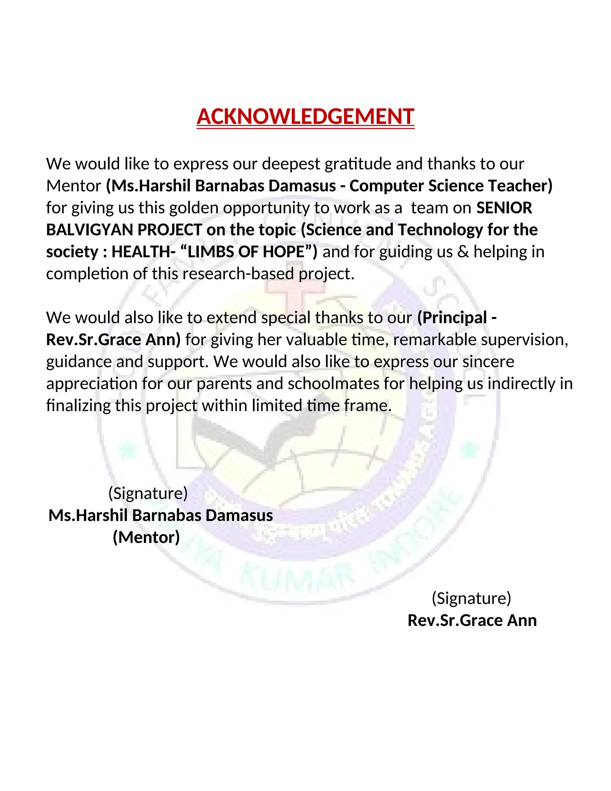 prosthetic arm project "Limbs of hope" CS | DOCX