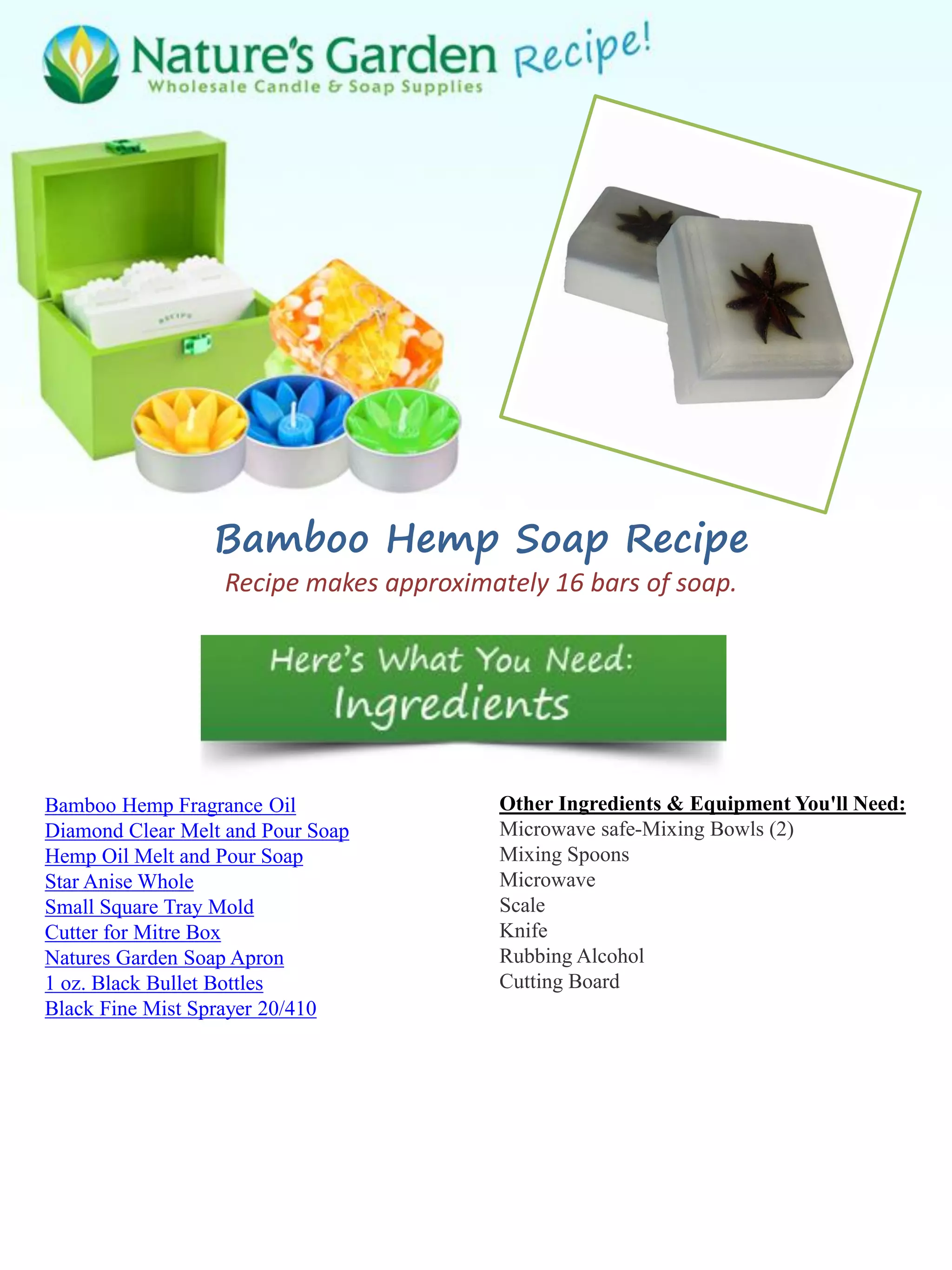 Bamboo hemp soap recipe | PDF | Candle and Soap Making | Arts and Crafts