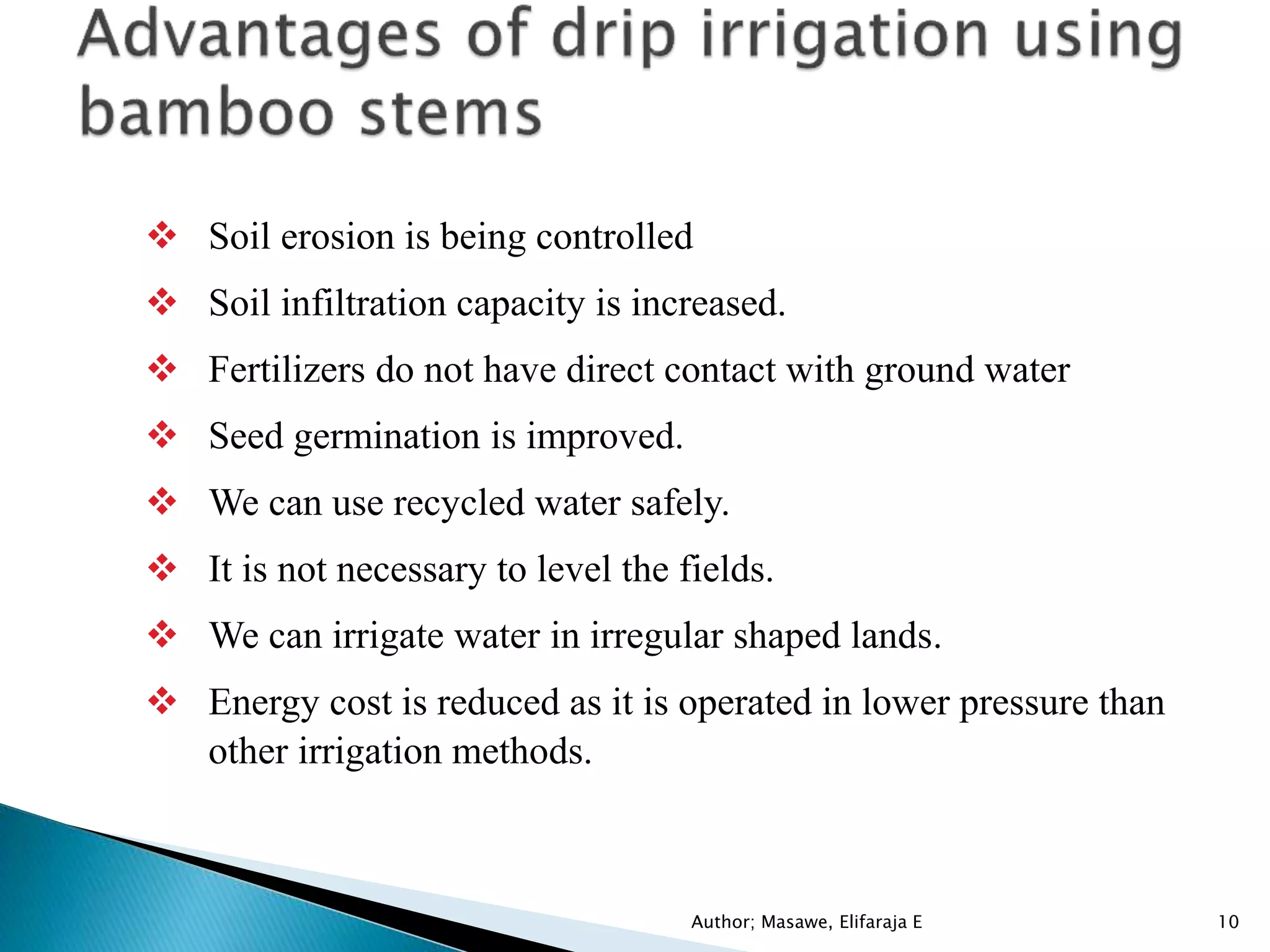 Bamboo drip irrigation pipes design | PPTX