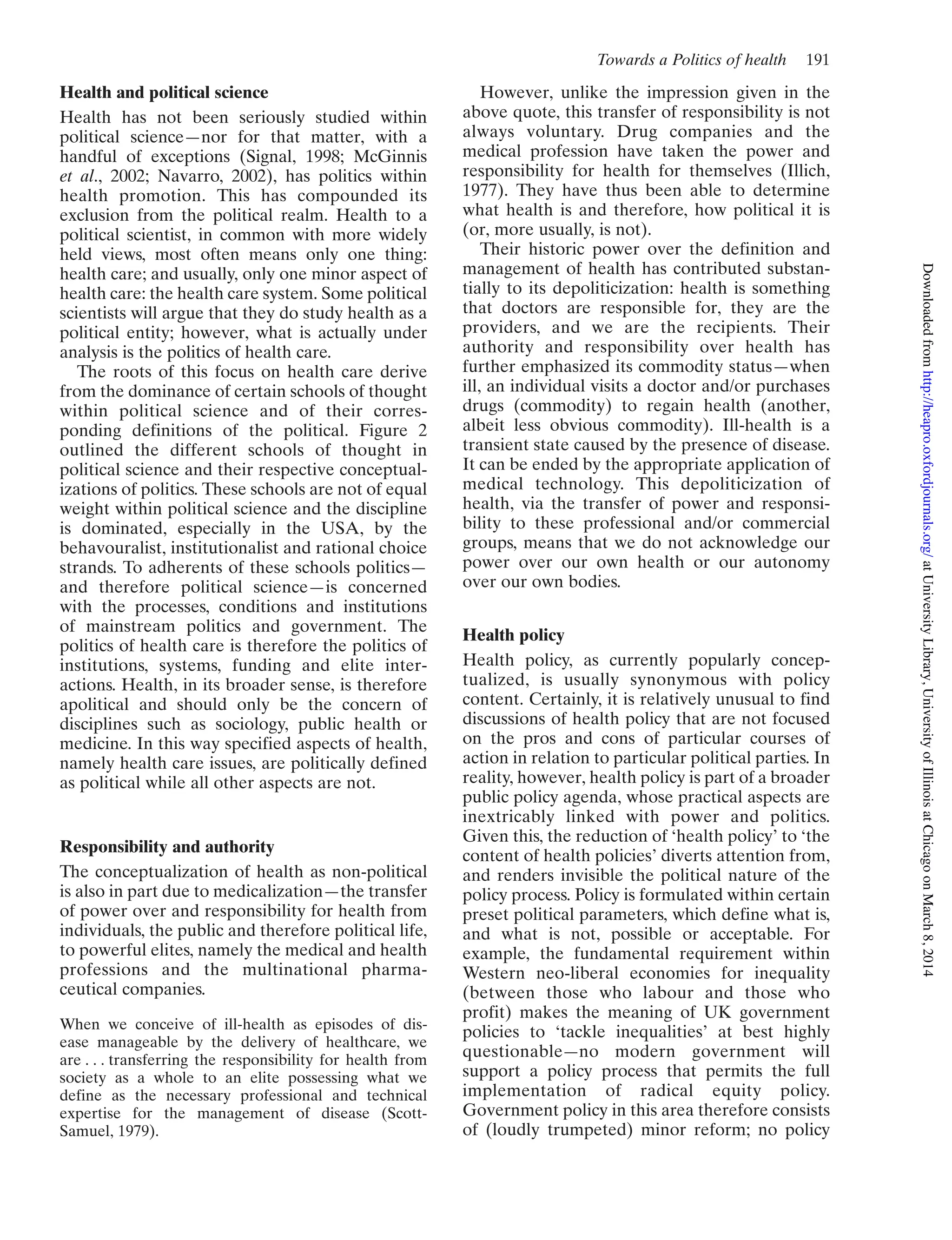 Towards a politics of health | PDF