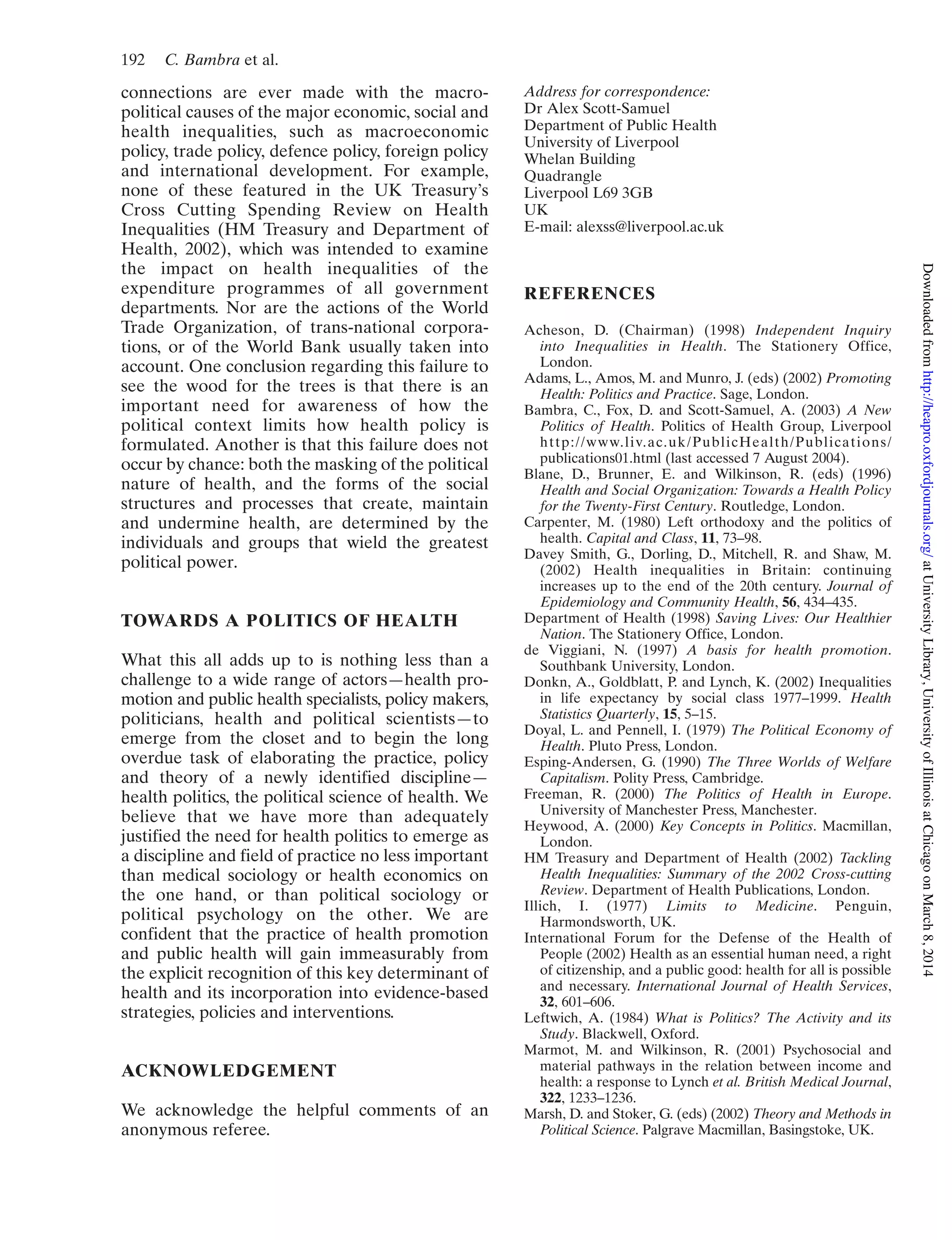 Towards a politics of health | PDF