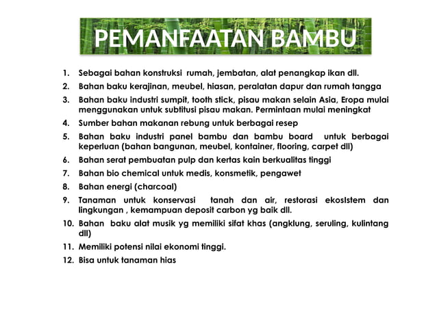 BAMBU sebagai jenis hasil hutan non kayu | PPTX