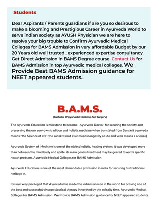 Direct Admission In BAMS Degree Course In Top Ayurvedic Medical College ...