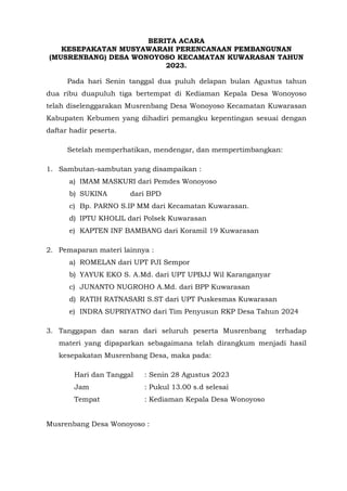 MUSRENBANGDES PENYUSUNAN RKP DESA TAHUN TAHUN 2024 | PDF