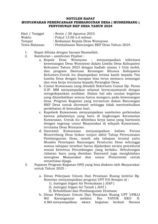 MUSRENBANGDES PENYUSUNAN RKP DESA TAHUN TAHUN 2024 | PDF