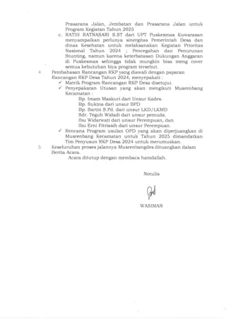 MUSRENBANGDES PENYUSUNAN RKP DESA TAHUN TAHUN 2024 | PDF