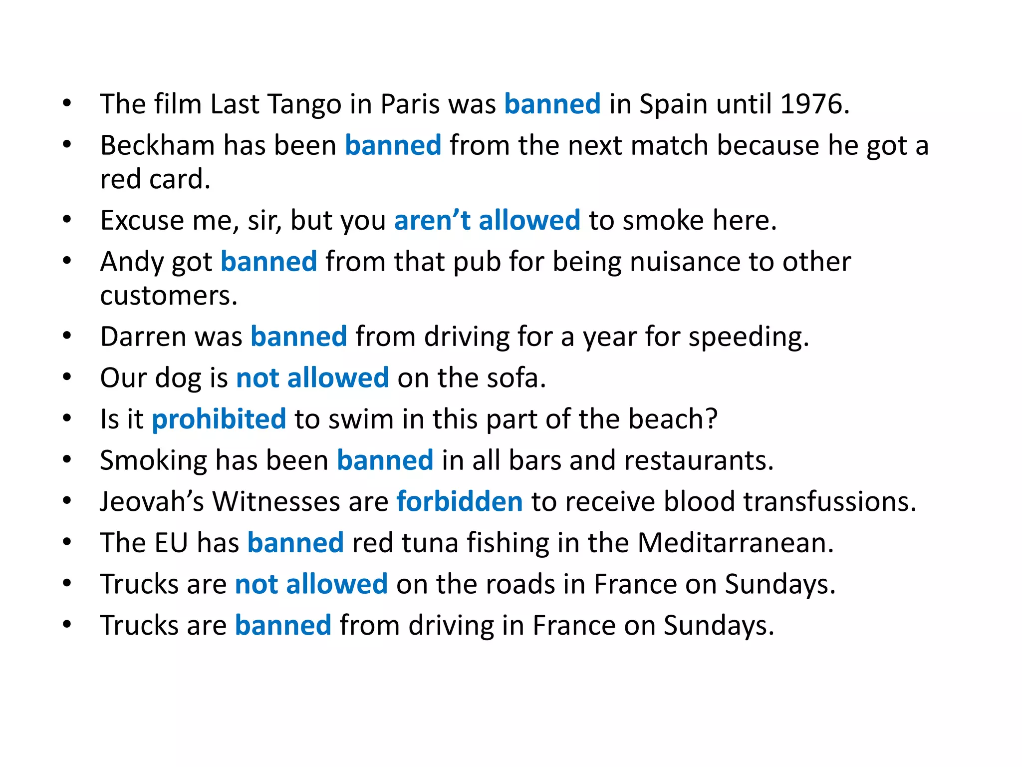 Ban forbid – prohibit - not allow | PPTX