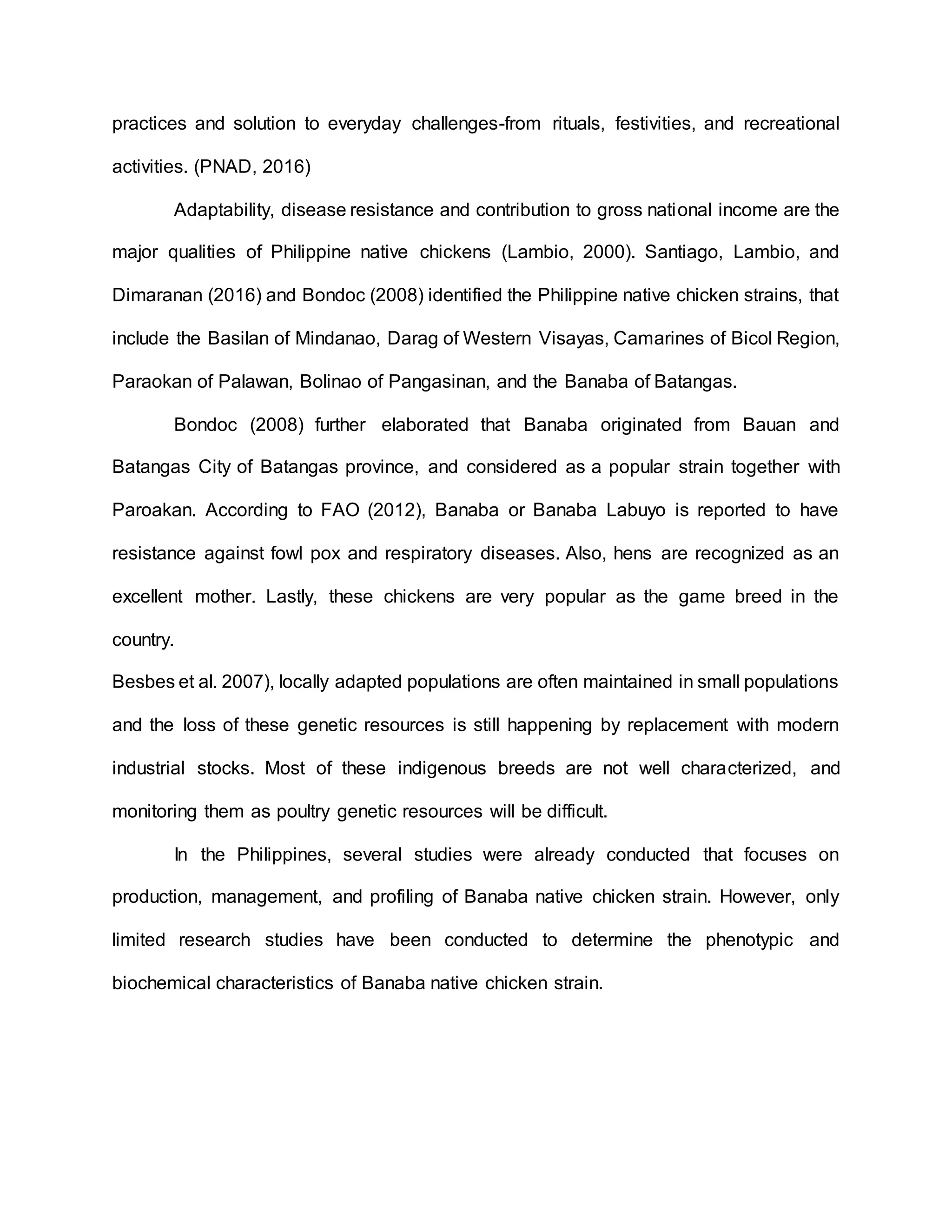 Philippine Native Chicken: The BANABA NATIVE CHICKEN of CALABARZON | DOCX