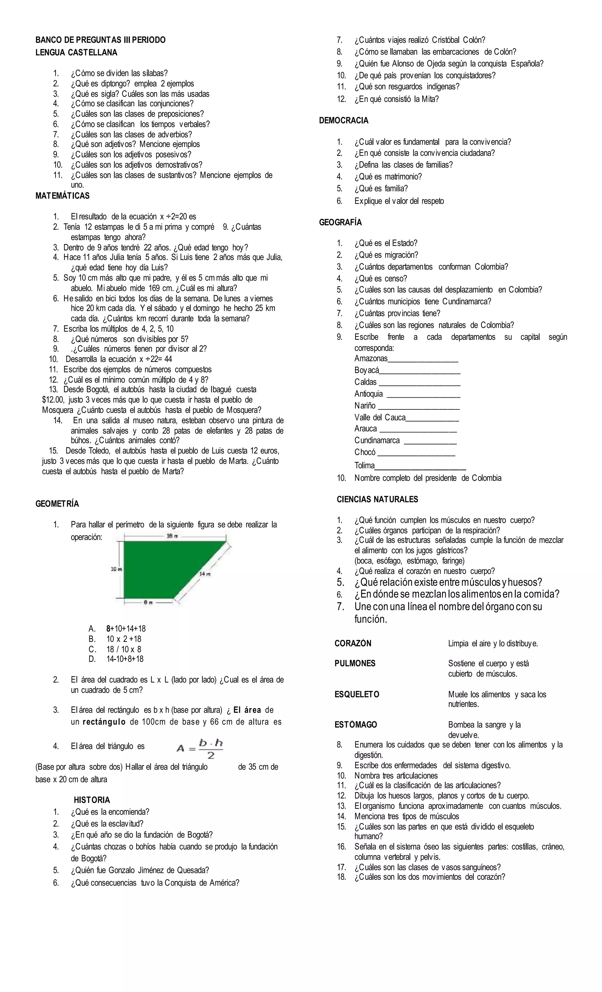 Banco de preguntas iii periodo | DOCX