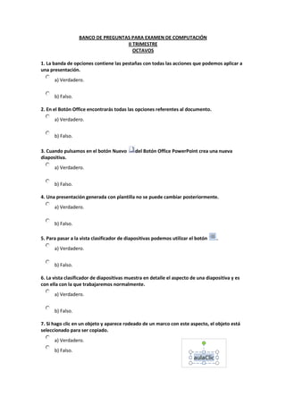 Banco de preguntas para examen de computación octavo ii tri 2010 | DOCX