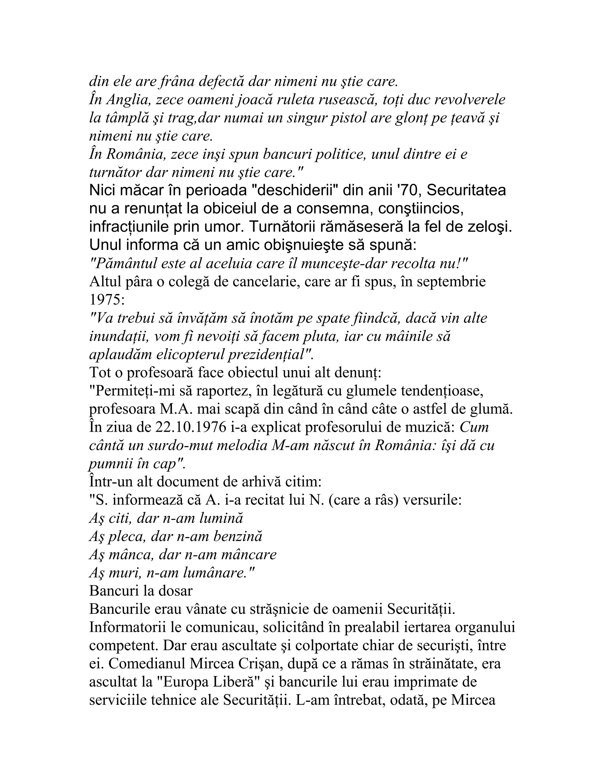 Bancuri din arhiva securitatii | DOC