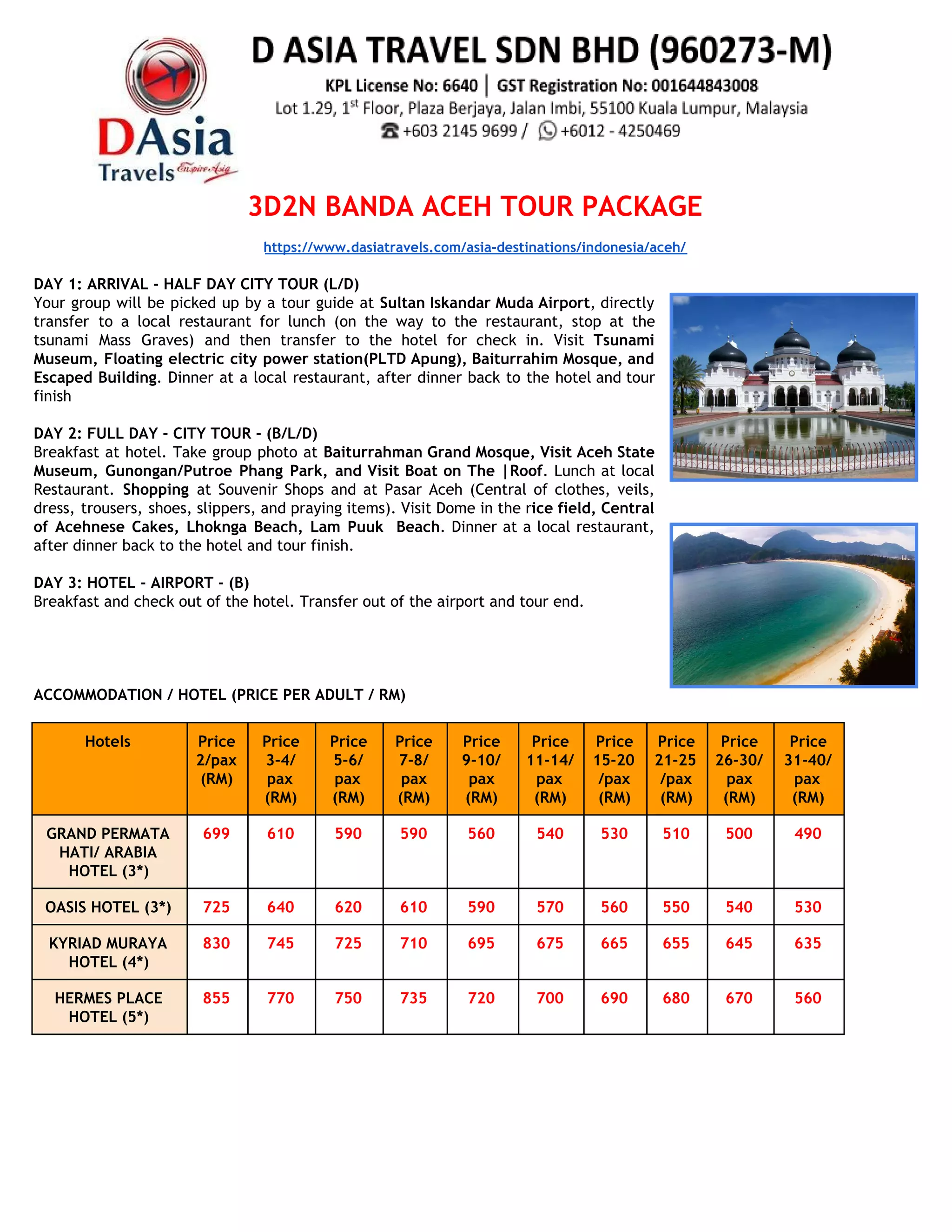 Aceh Tour Package- Banda Aceh, Sabang Island Exclusive- D Asia Travels | PDF | Asia Travel ...