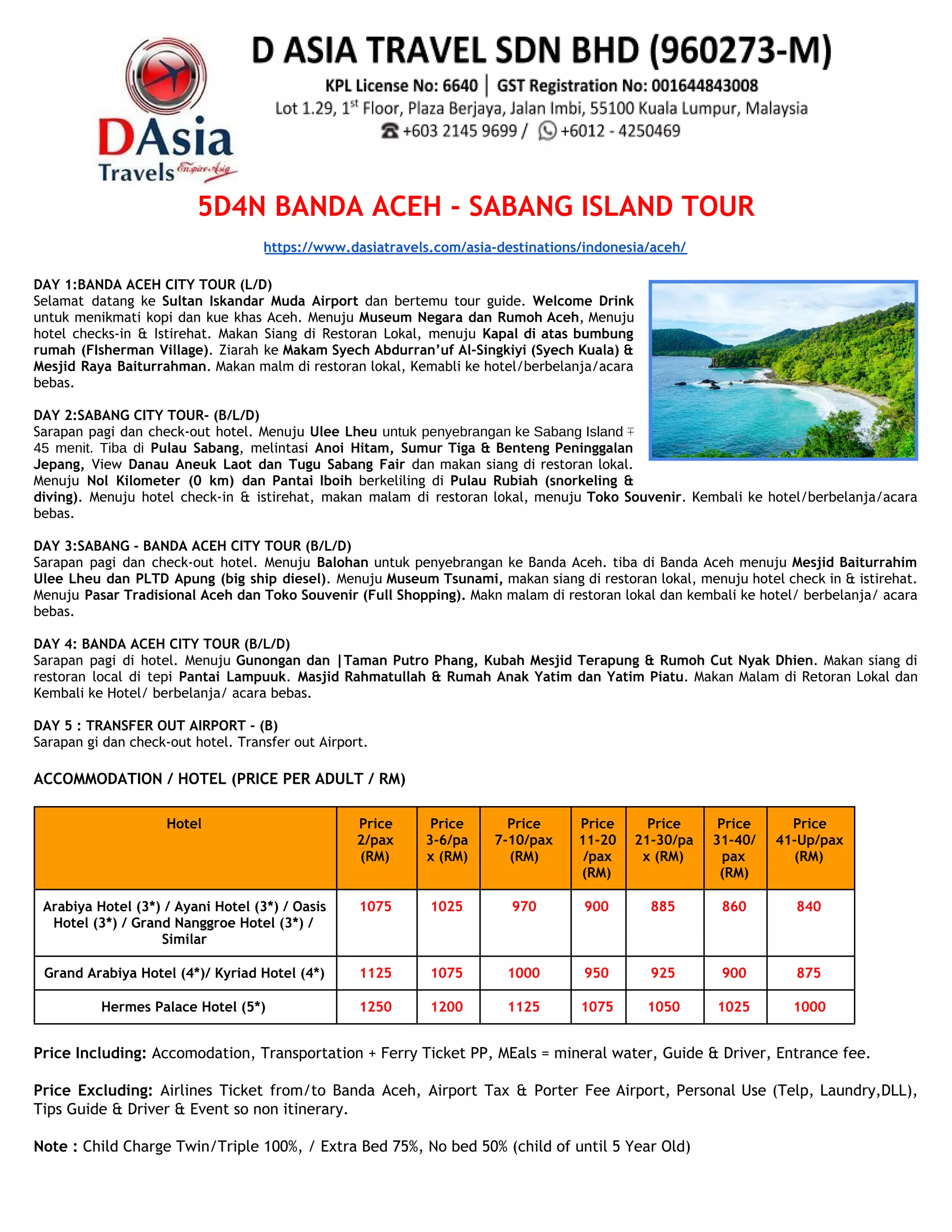 Aceh Tour Package- Banda Aceh, Sabang Island Exclusive- D Asia Travels | PDF | Asia Travel ...