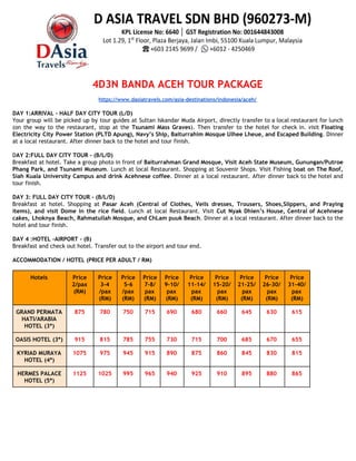 Aceh Tour Package- Banda Aceh, Sabang Island Exclusive- D Asia Travels | PDF | Asia Travel ...