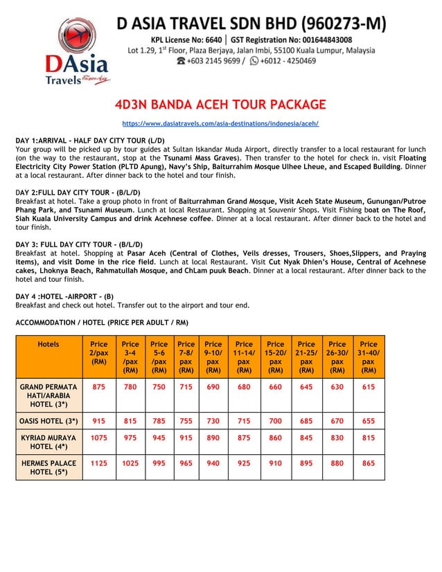 Aceh Tour Package- Banda Aceh, Sabang Island Exclusive- D Asia Travels | PDF | Asia Travel ...