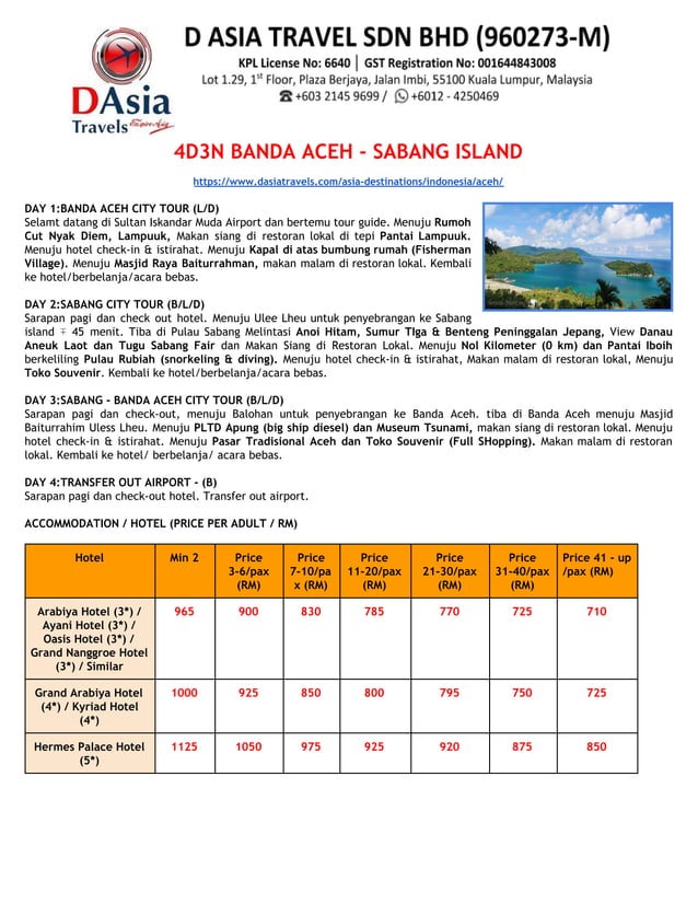 Aceh Tour Package- Banda Aceh, Sabang Island Exclusive- D Asia Travels | PDF | Asia Travel ...