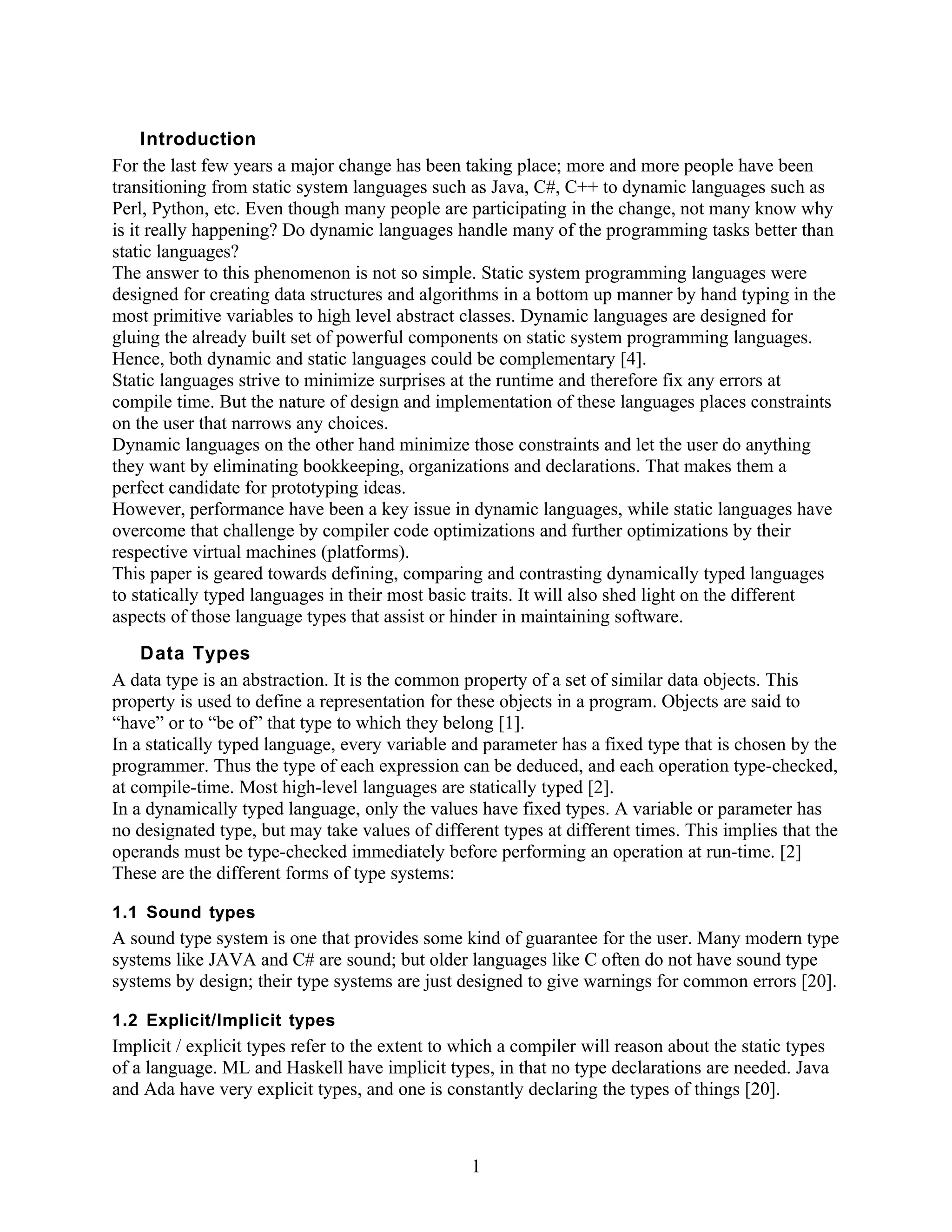 Maintenance of Dynamically vs. Statically typed Languages | PDF