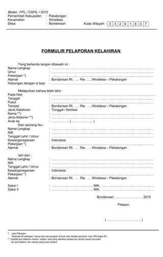 Bandel permohonan akte kelahiran | DOC