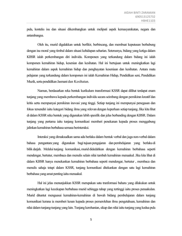 Banding beza kurikulum bersepadu sekolah rendah | DOCX