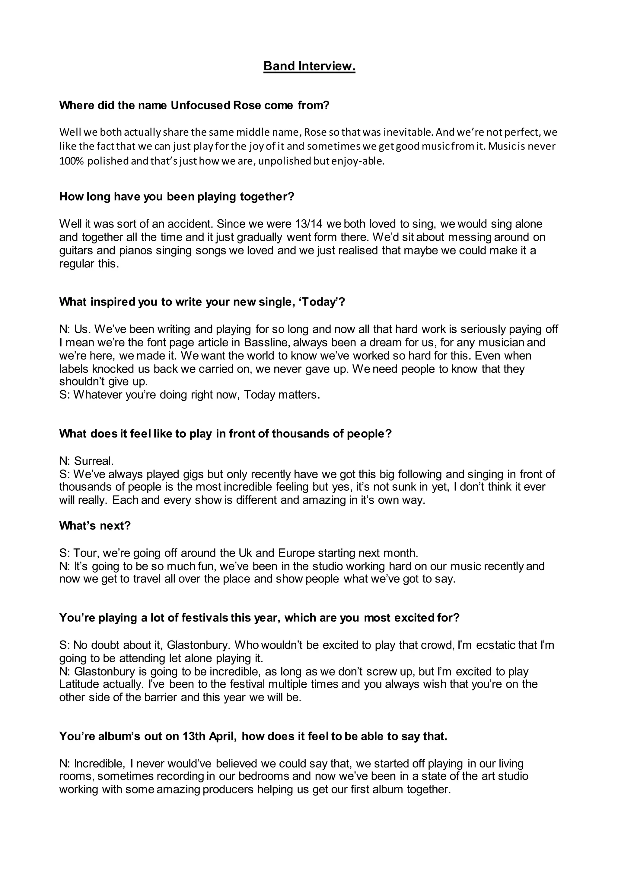 Band interview | DOCX